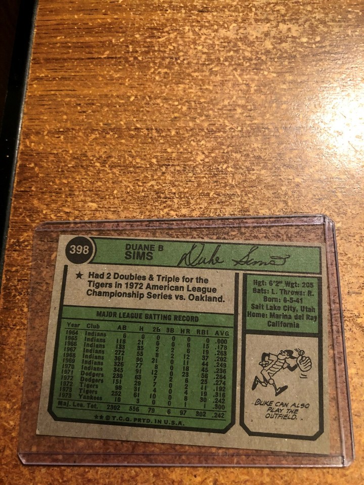 1974 Topps Baseball # 398 Duke Sims | eBay