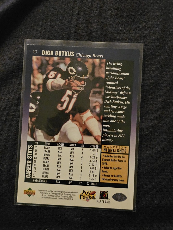 1997 Upper Deck Legends #17 Dick Butkus HOF Autographed Card | eBay