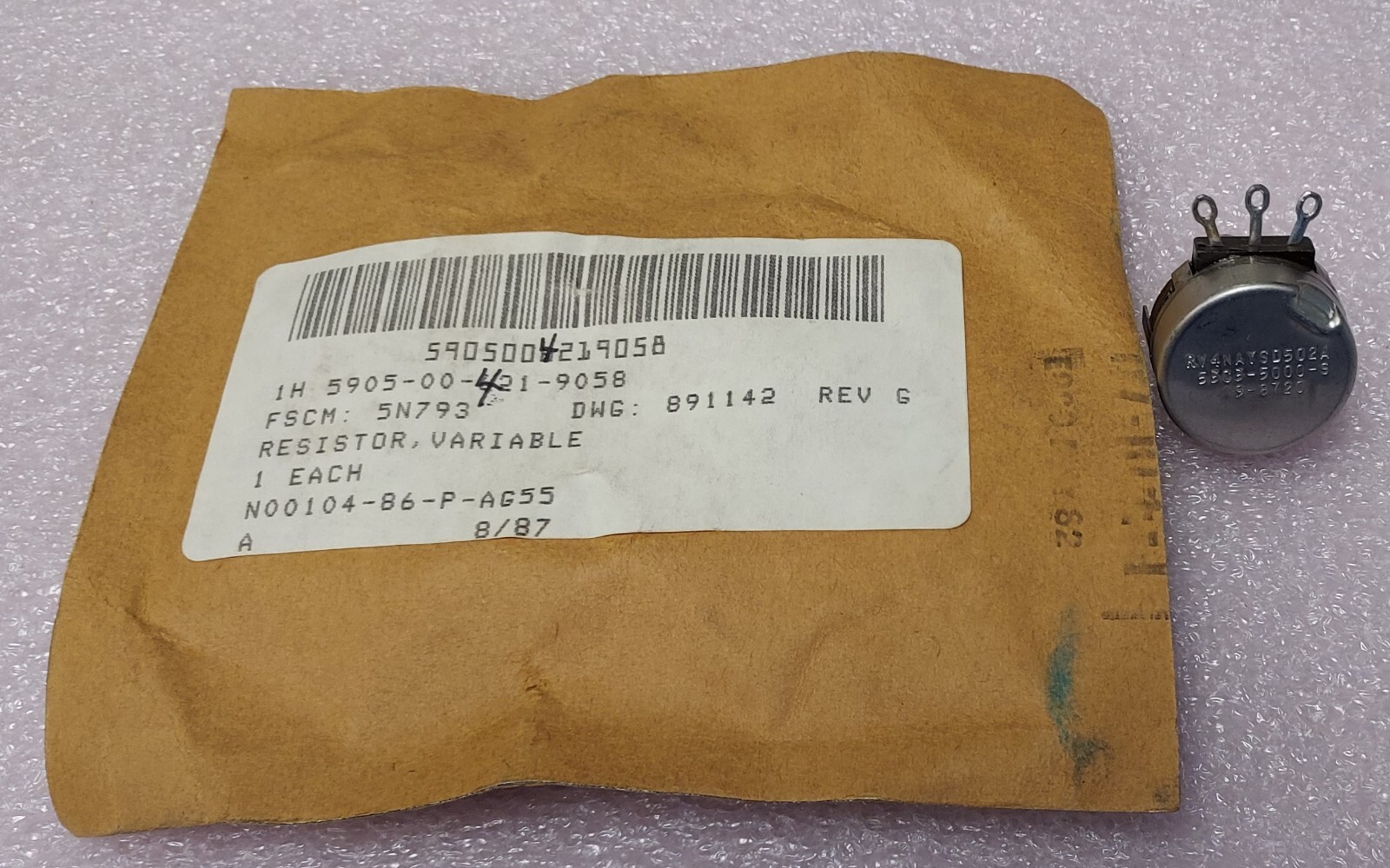 '1 PIECE' - PN# 891142, RV4NAYSD502A - RESISTOR,VARIABLE - NSN: 5905-00 ...