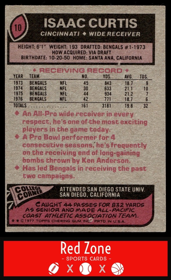 1977 Topps - #10 Isaac Curtis EX | eBay