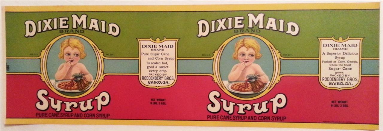 Dixie Maid Syrup Original Vintage Can Label Roddenbery Cairo, Georgia ...