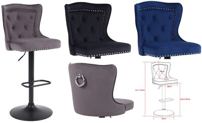 Luxury Velvet Bar Stools Breakfast Kitchen Bar Knocker, Blue Grey Black ...