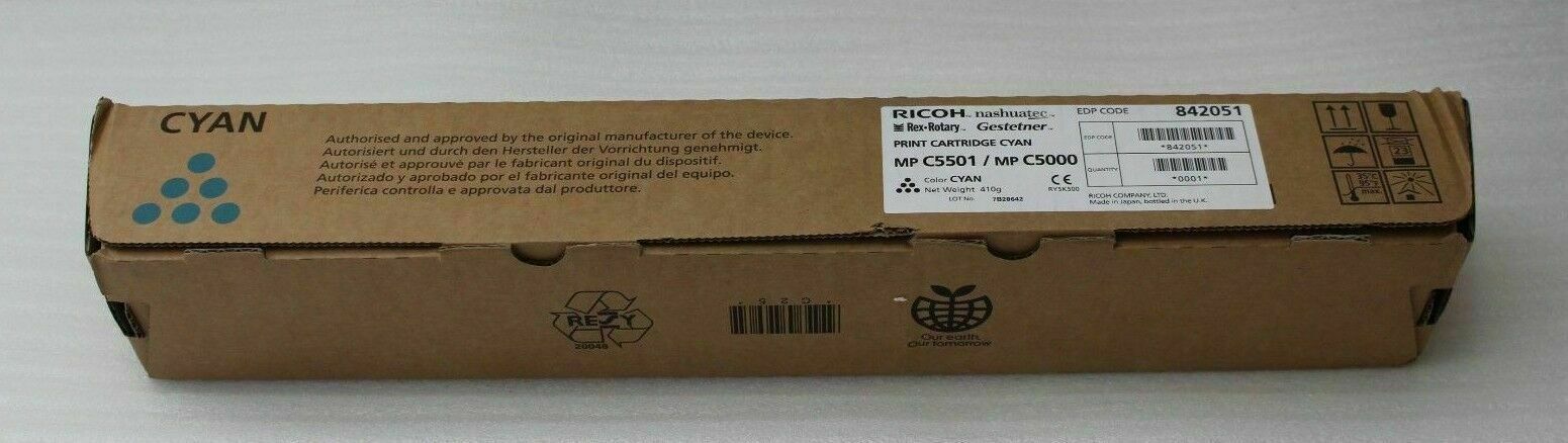 AUTHENTIQUE & ORIGINAL TONER RICOH MP C5501 / MP C5000 CYAN- CODE EDP ...