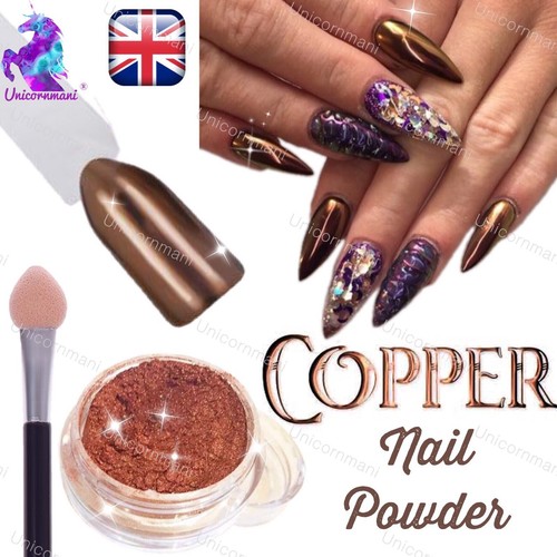 COPPER NAILS POWDER BRONZE Mirror Chrome Effect Pigment Nail Art UK ...