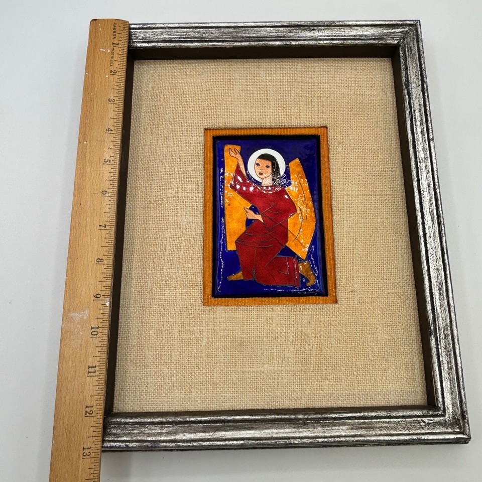 Framed Enamel Art Angel Design Bold Geometric Shapes Distressed Frame ...