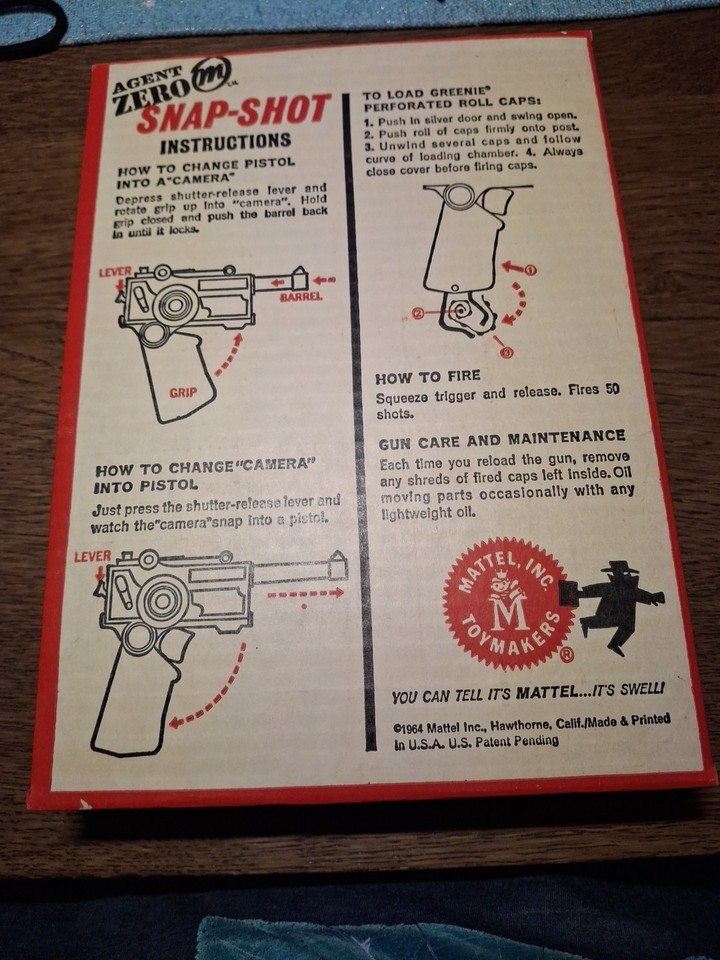 Vintage 1964 Mattel Agent Zero M Snap-Shot spy camera cap gun | eBay
