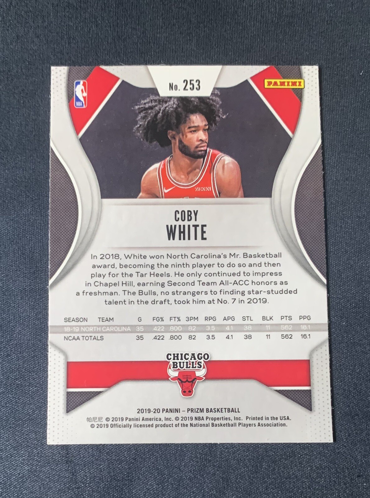 2019-20 Panini Prizm - Rookie Ball in Right Hand #253 Coby White (RC ...