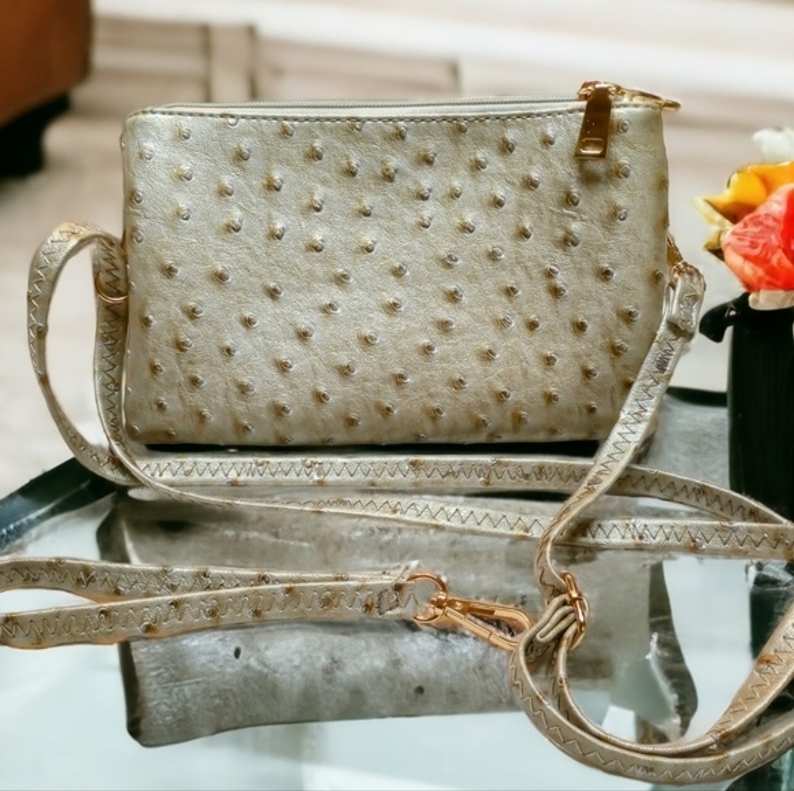 6" x 9" Crossbody Silver Textured Purse with Multiple Compartments | eBay