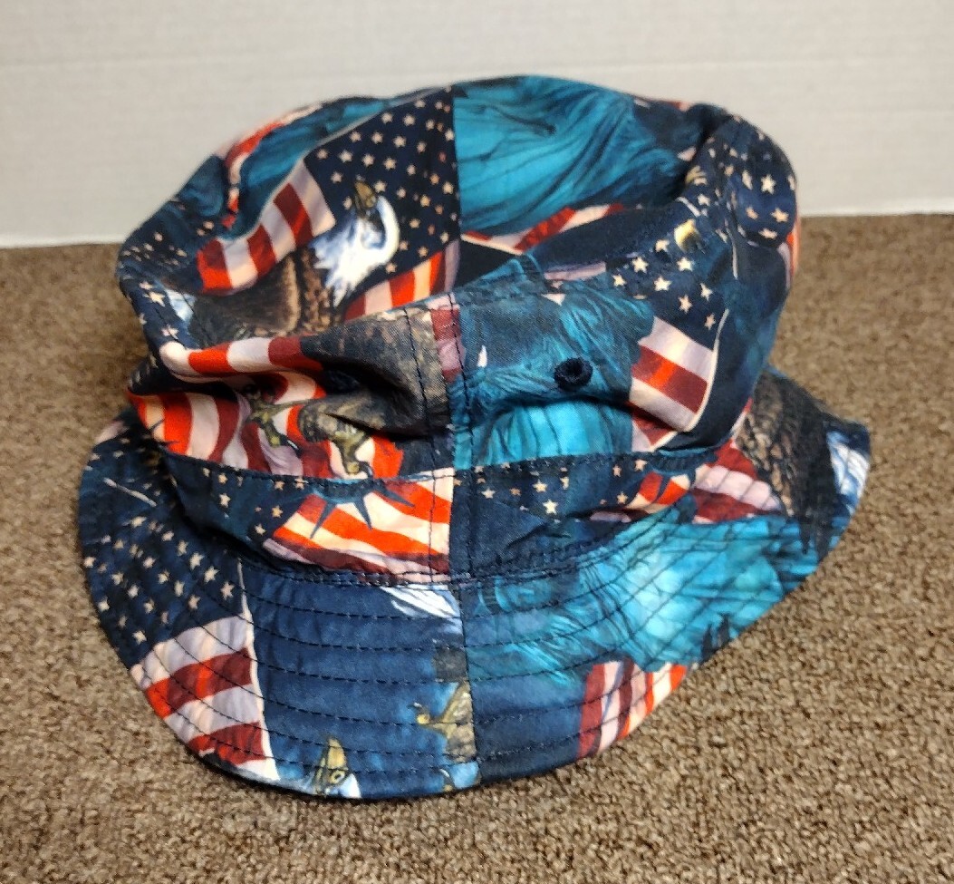 Original Chuck Bucket Hat American Flag Eagle One Size - Gem