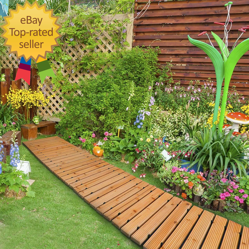 8' Wooden Garden Pathway,Outdoor Roll Out Cedar Straight Walkway,Patio ...