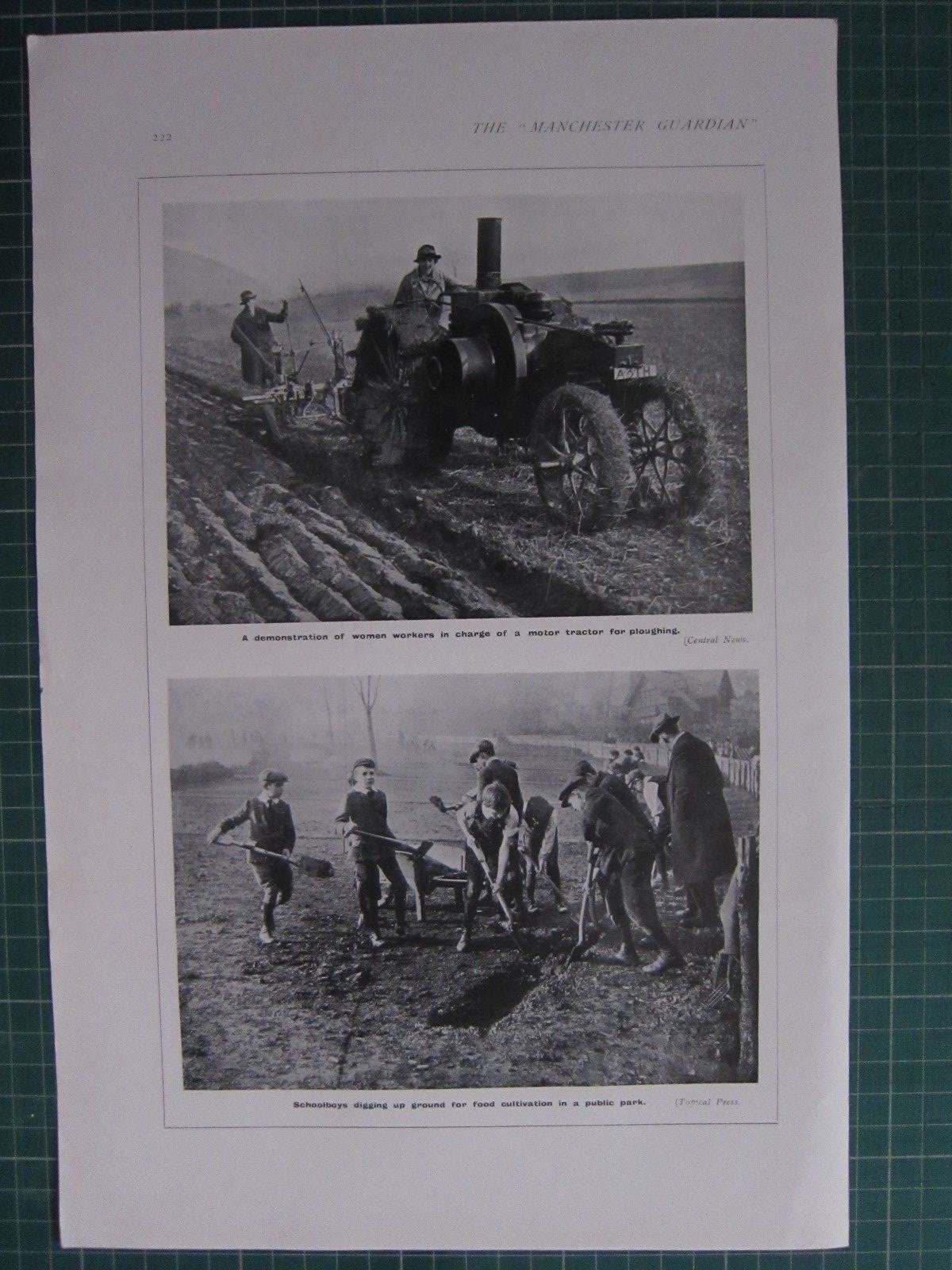 1917 WWI WW1 PRINT ~ WOMEN WORKERS TRACTOR PLOUGHING ~ SCHOOLBOYS ...