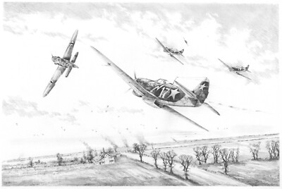 Red Hot Pursuit by Simon Atack aviation art signed by Russian WW2 Aces ...