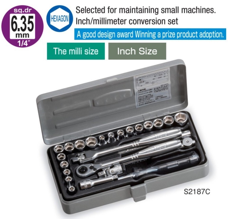 TONE 1/4" Socket Wrench Set 6.35mm Hand Tool 25 set S2187C Japan | eBay