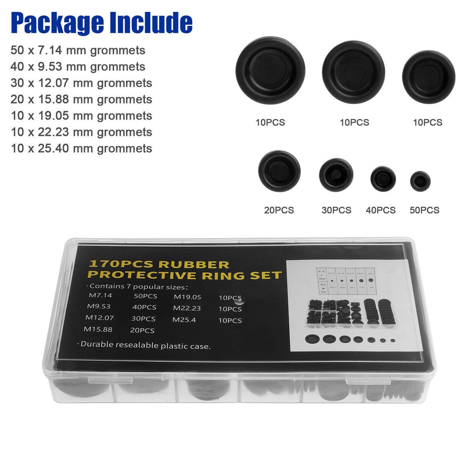 170PCS Rubber Grommet Electrical Wiring Gasket Assortment Firewall Hole ...