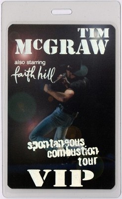 Tim McGraw 1996 concert tour w/ Faith Hill VIP foil Laminated Backstage ...