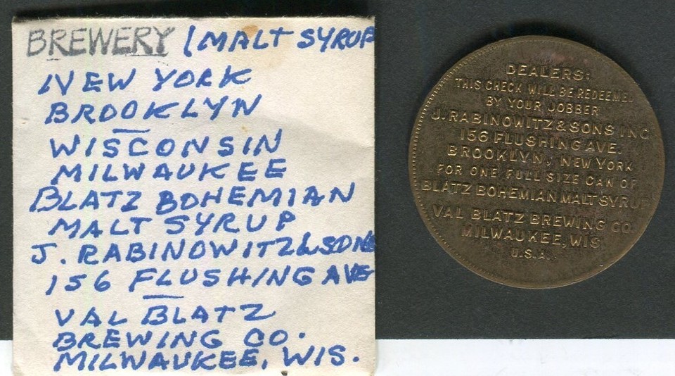 Milwaukee WI and Brooklyn NY Blatz Bohemian Malt Syrup J. Rabinowitz ...