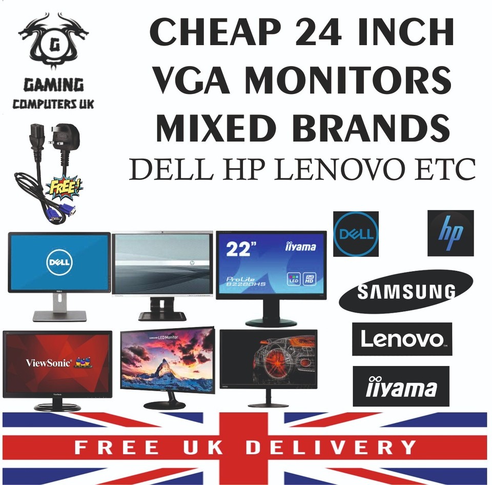 CHEAP Monitor 24" Inch PC Computer LCD VGA TFT HD FLATSCREEN DELL HP ...
