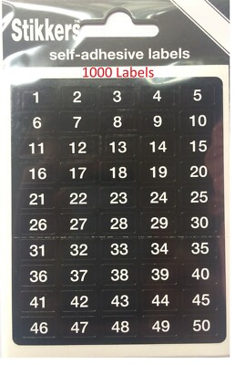 1000 Sticky Numbered Labels 1 to 500 Self Adhesive Stickers Number ...
