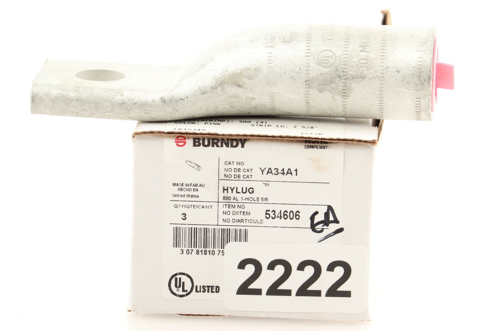 BURNDY+YA34A1+One+Hole+Lug+Compress+Connector+500+Kcmil for sale online ...