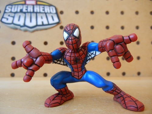 Marvel Super Hero Squad SPIDER-MAN Dark Red Black Lines Crouching with ...