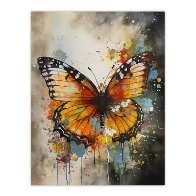 Modern Ink Monarch Butterfly Watercolour Splatter Drip Art Poster Print ...