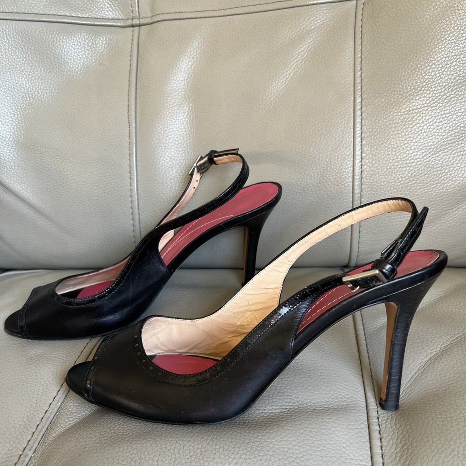 Kate Spade Classic Italian Leather Slingback Heels Sz 9 B Sandals Peep ...