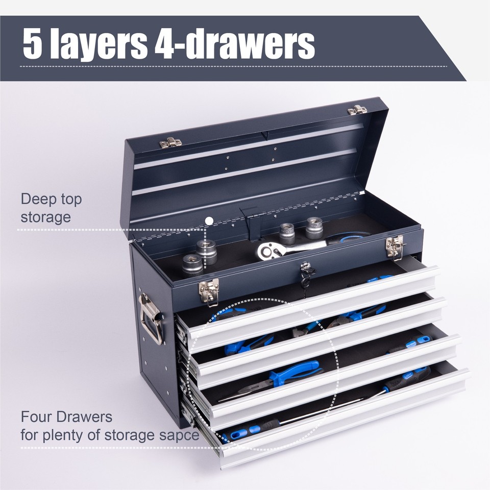 21-inch Heavy Duty Metal Tool Box w/Drawers Portable Tool Chest ...