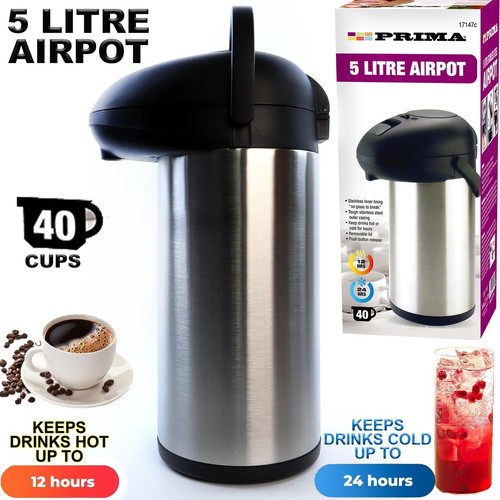 5L Tea Coffee Air Pot Flask Pump Vacuum Insulated Carry Handle Thermal ...