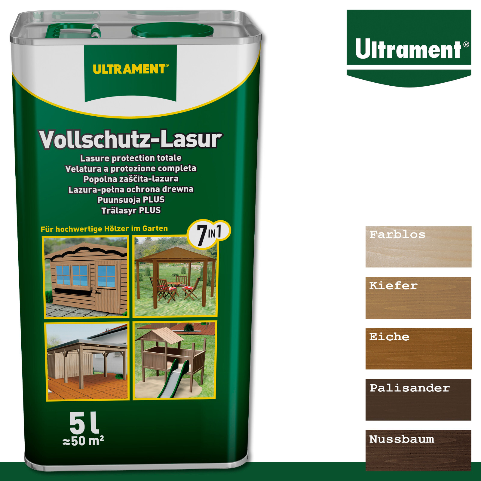 Ultrament 5 l Vollschutz Lasur 7in1 Holzschutz Holzlasur für Außen 5 ...