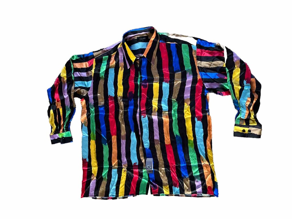 GENELLI 100% PURE SILK Long Sleeve SHIRT / COLORFUL / MEN’S size XXL ...