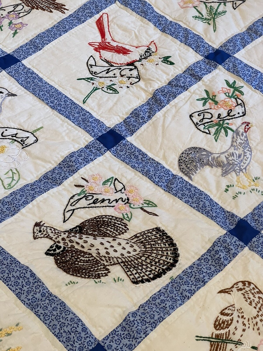 State State Bird State Flower Quilts Vintage Pink And White Handmade