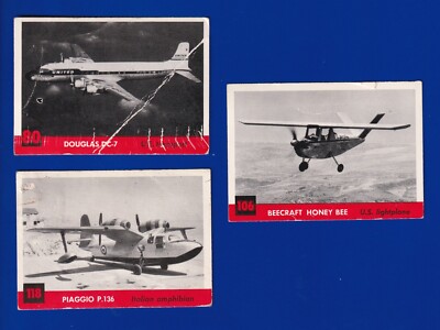 3 LOT 1956 TOPPS JETS #80 118 106 DOUGLAS DC-7 PIAGGIO P136 BEECHCRAFT ...