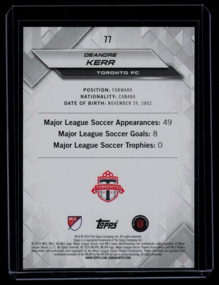 Deandre Kerr 2024 Topps MLS Superstars Yellow Common #77 RC Toronto FC ...