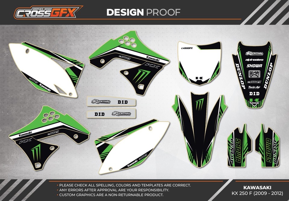 KAWASAKI Complete Graphics KX F KLX 65 85 110 112 125 140 150 230 250 ...