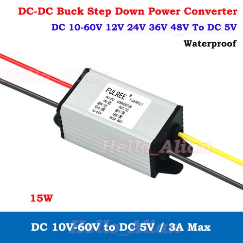 Waterproof DC-DC Buck Step Down Regulator 10-60V 24V to 5V 3A Car Volt ...