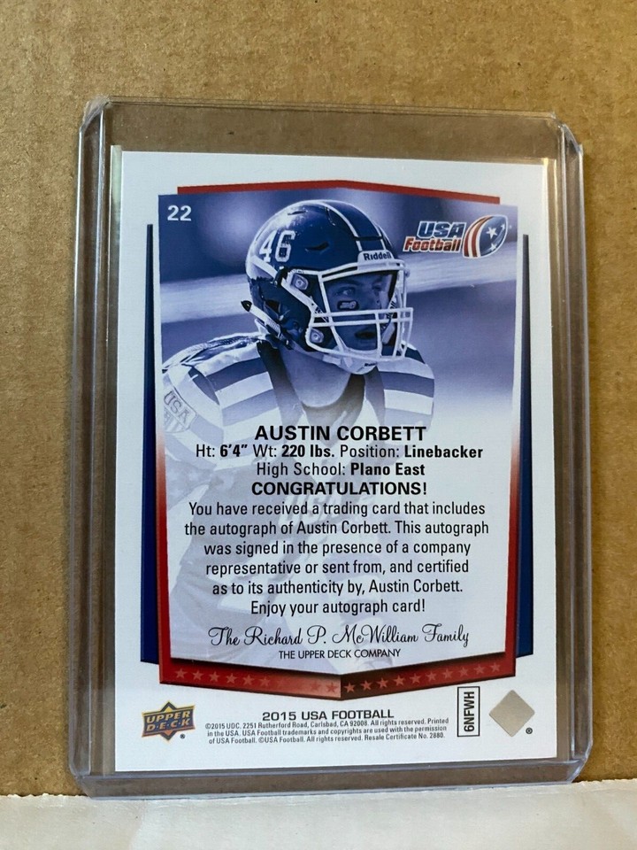 2015 Upper Deck USA Football Austin Corbett Autograph Auto Carolina Panthers #3 | eBay
