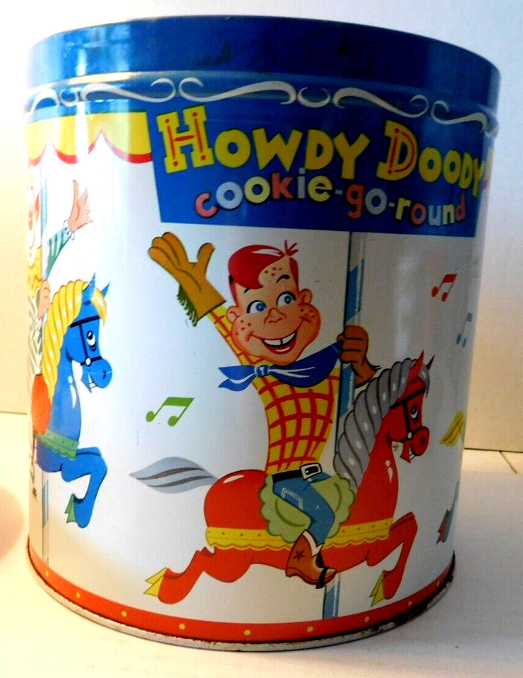 Howdy Doody Cookie-go-round Cannister Blue Magic Krispy Kan Luge Mfg co ...