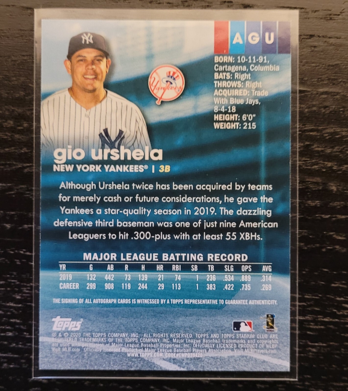2020 Topps Stadium Club GIO URSHELA Autograph Auto Yankees Twins ...