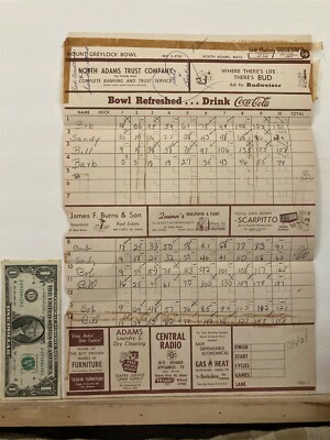 1960 Mount Greylock Bowl Bowling Alley Score Sheet North Adams ...