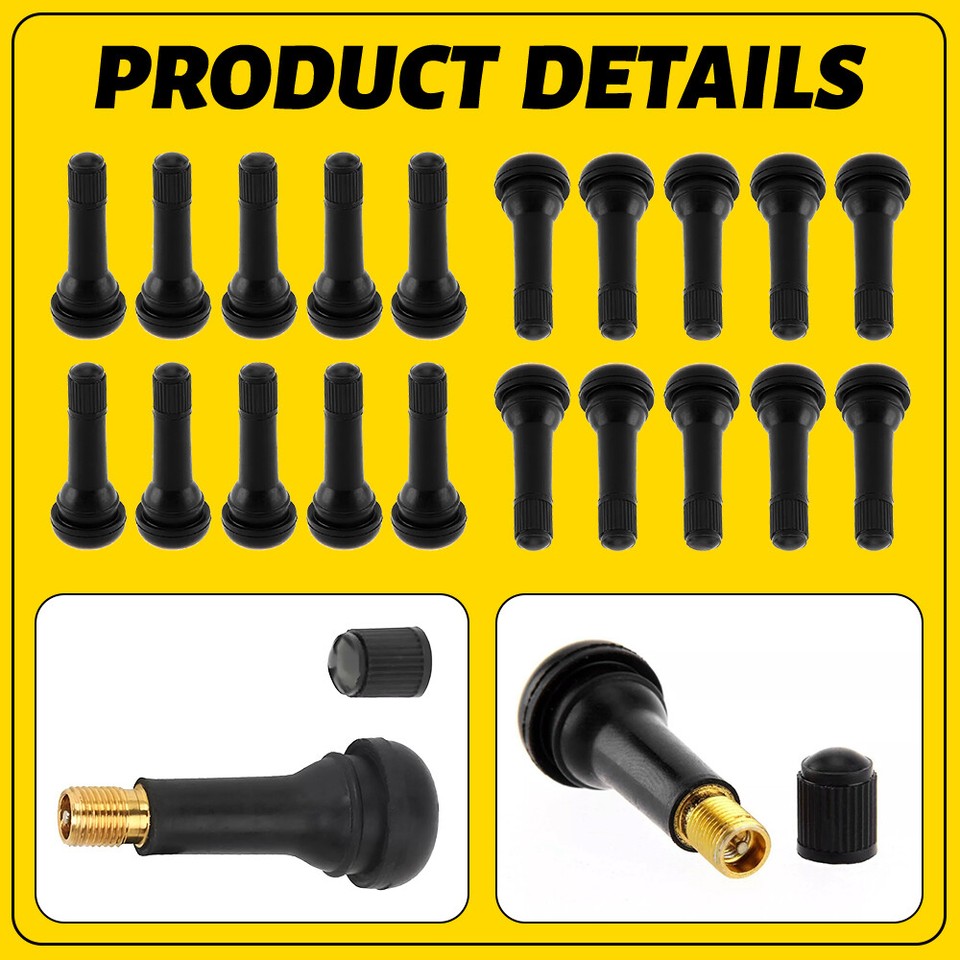 100 PCS TR413 Snap In Rubber Tubeless Tyre Valves 45mm Car Bike Stems ...