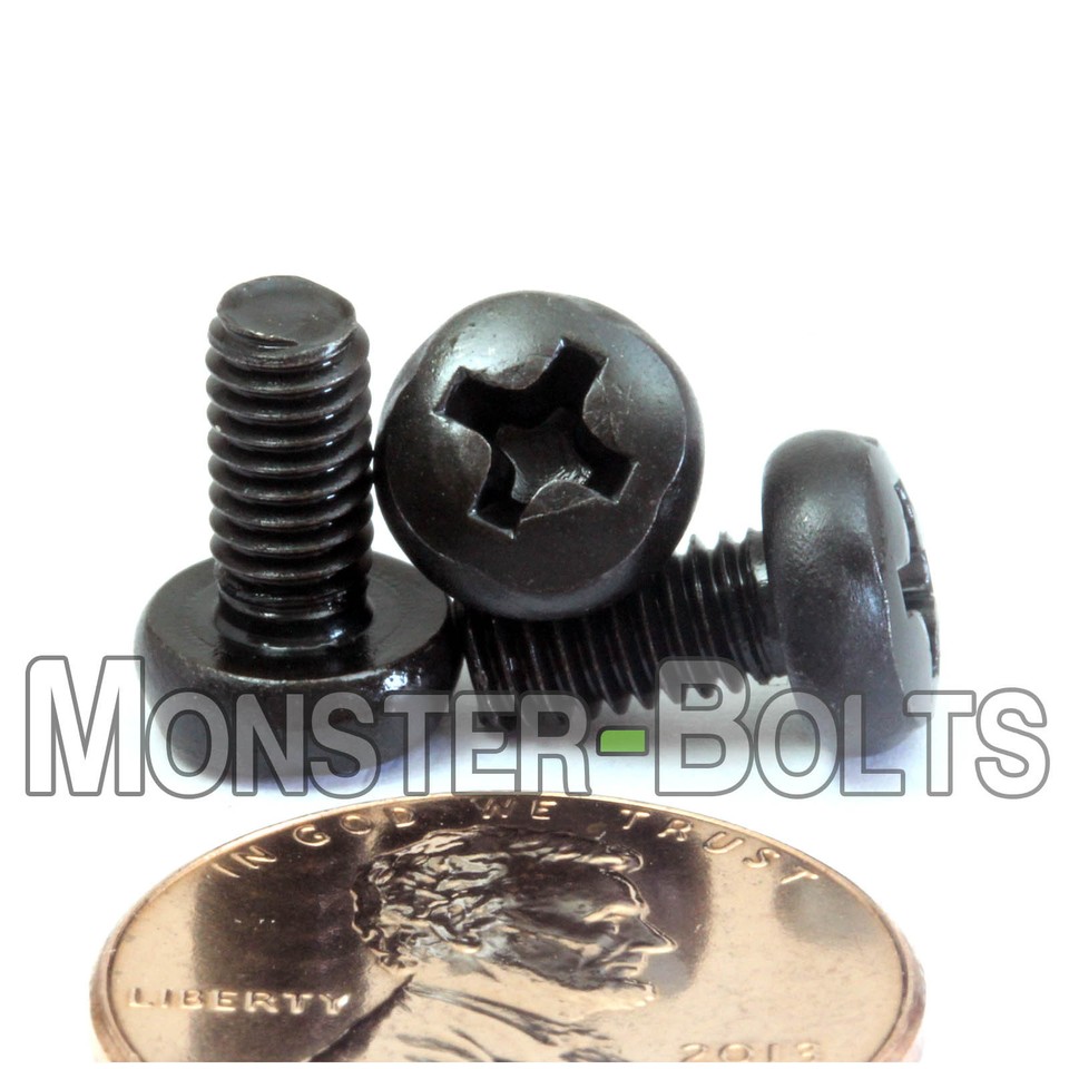 M4 / 4mm Phillips Pan Head Machine Screws, Steel, Black Oxide, DIN ...