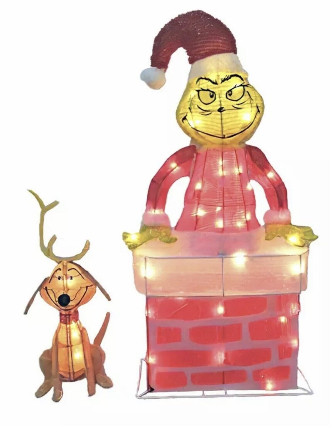 NEW! 27” CHRISTMAS GRINCH IN CHIMNEY W MAX TINSEL LIGHTED YARD DECOR ...