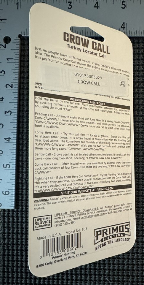 Primos® Turkey Locator Crow Call #302 Black Super Raspy Accurate Sounds ...