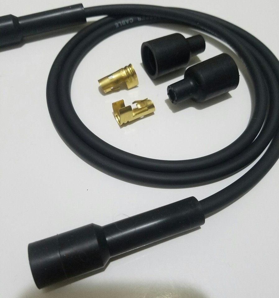 28" STRAIGHT VINTAGE SILICONE INSULATED Black SPARK PLUG WIRE 7MM ...