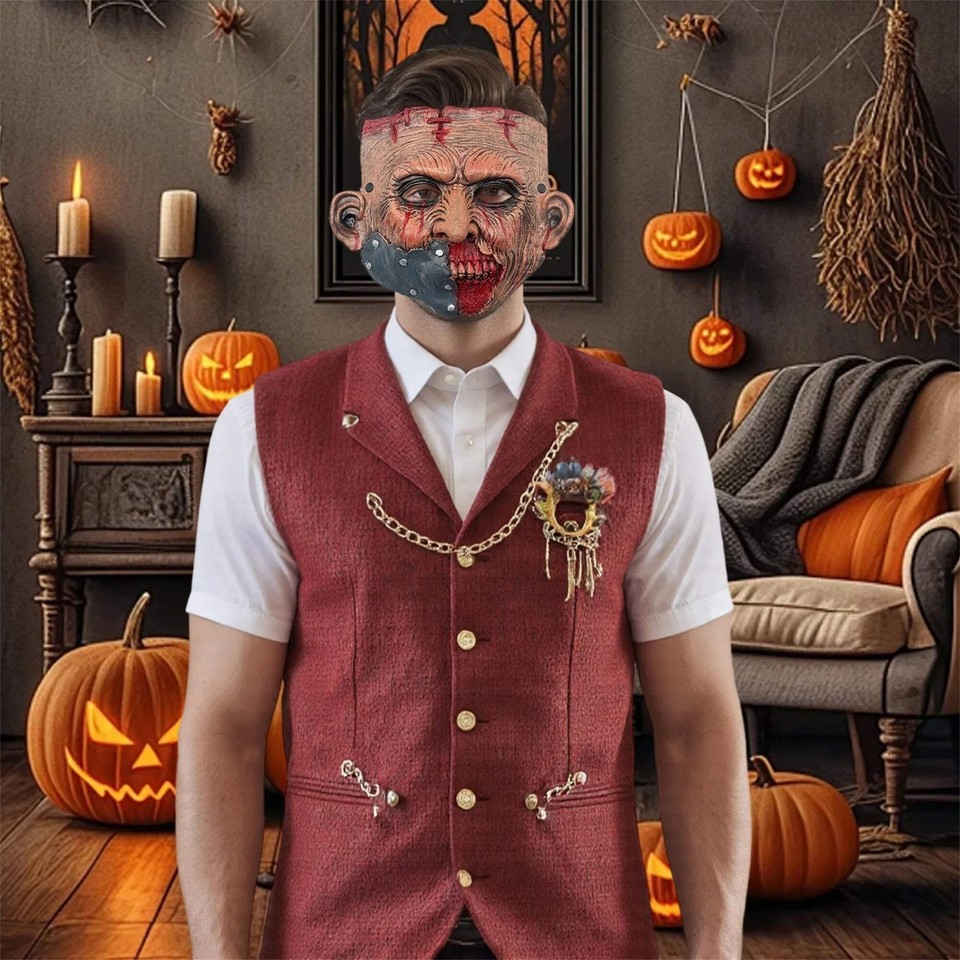 Gory Scary Skeleton Mask with Spooky Patchwork Detailing for Halloween ...