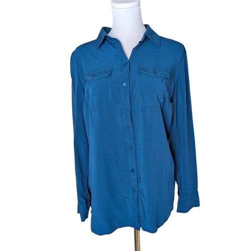 Talbots Petites Teal Button Front Shirt Size MP Soft Drapey Long Sleeve ...