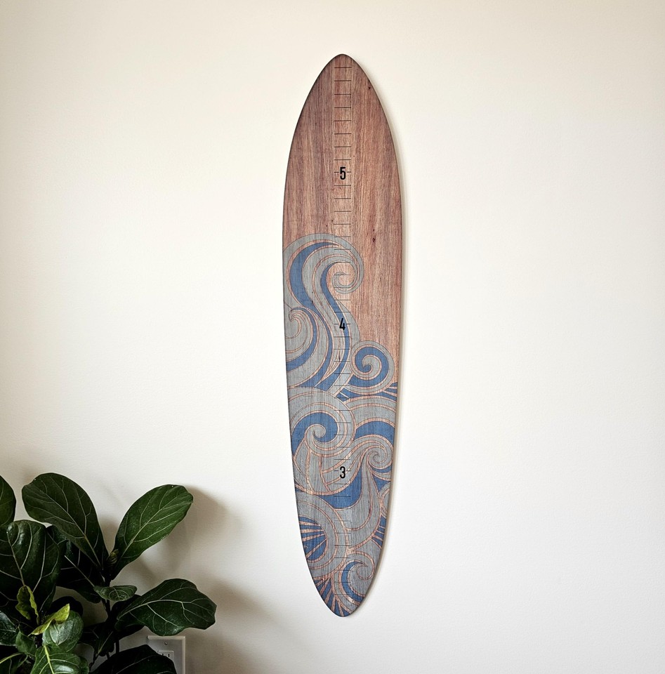 Wooden Surfboard Wall Decor Growth Chart - Surf Board Wall Decor for ...