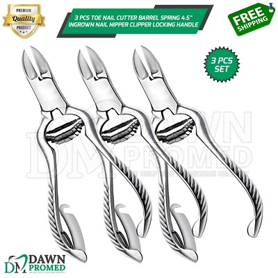 3 Pcs Toe Nail Cutter Barrel Spring 4.5" Ingrown Nail Nipper Clipper ...