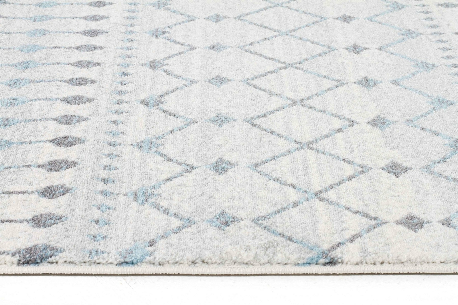 FORTUNA IVORY BLUE GREY MOROCCAN DIAMONDS STYLE MODERN RUG RUNNER ...