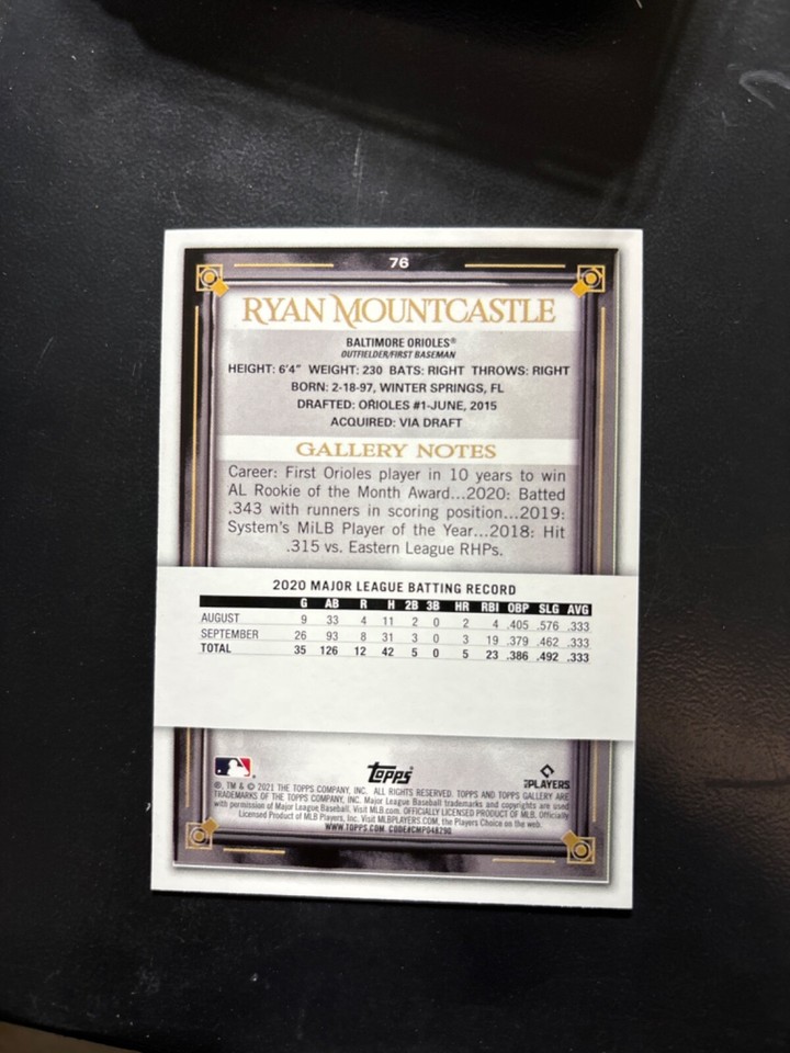 2021 Topps Gallery - Printer Proof #76 Ryan Mountcastle (RC) | eBay